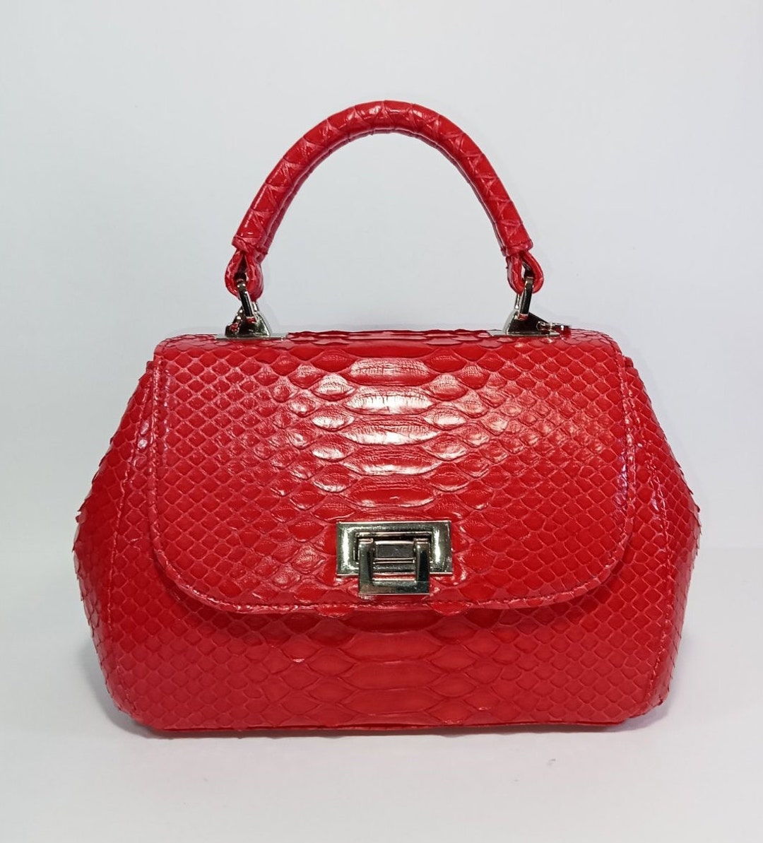 Red Snake Leather Top-handle Bag: Handmade Designer Purse - Etsy