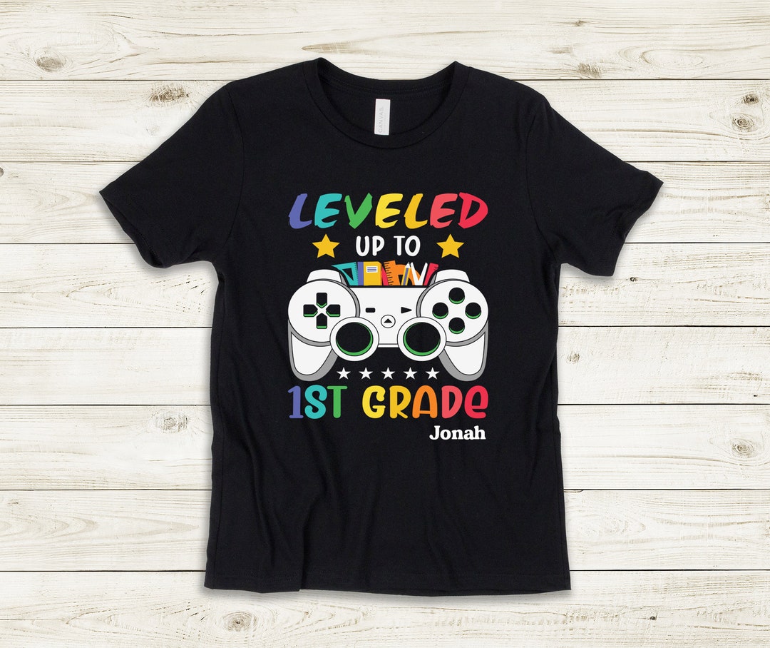 Leveled up to 1st Grade, Custom Boys Back to School Shirt, Personalized ...