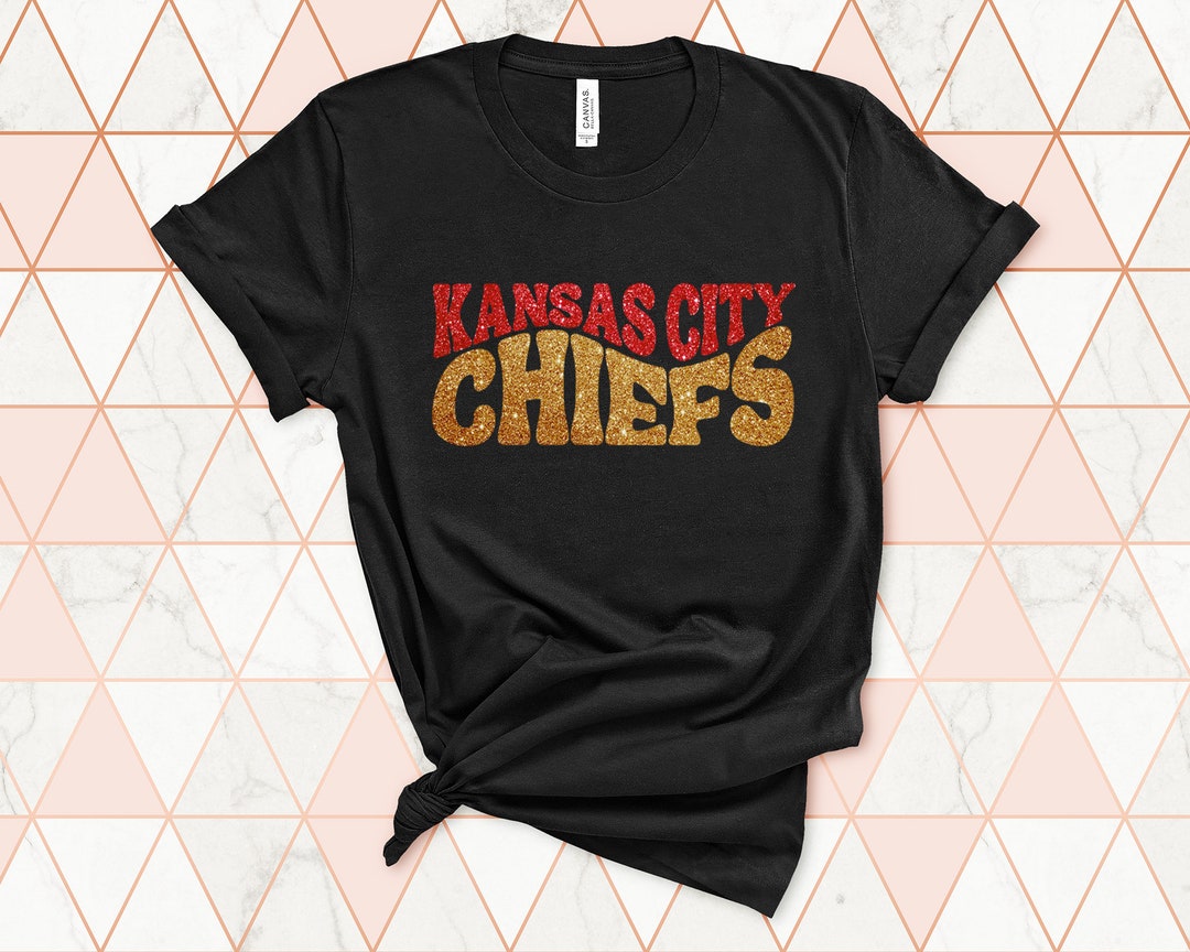 Women's Kansas City Chiefs Shirts, Women's Glitter Football Shirts, Big ...