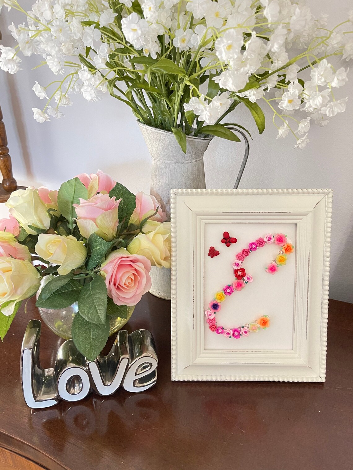 Initial Letter Name Frame Personalized Gift Flower Wall Art | Etsy