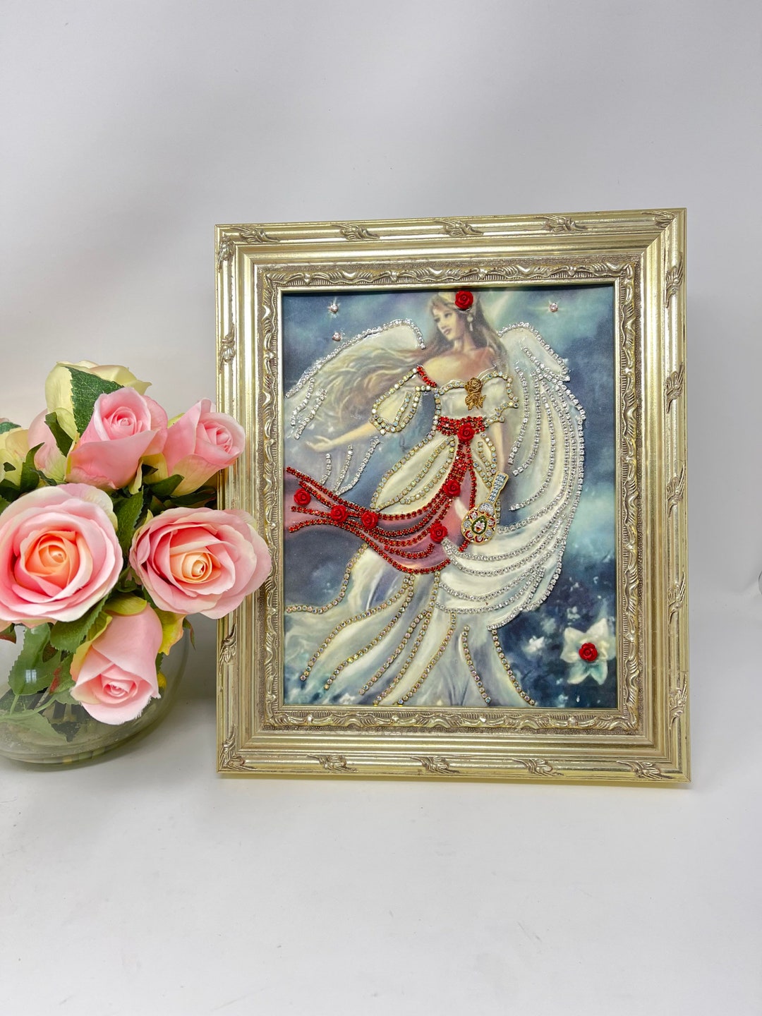 Jeweled Angel Print, Framed Jewelry Art, Angel Collector Gift ...