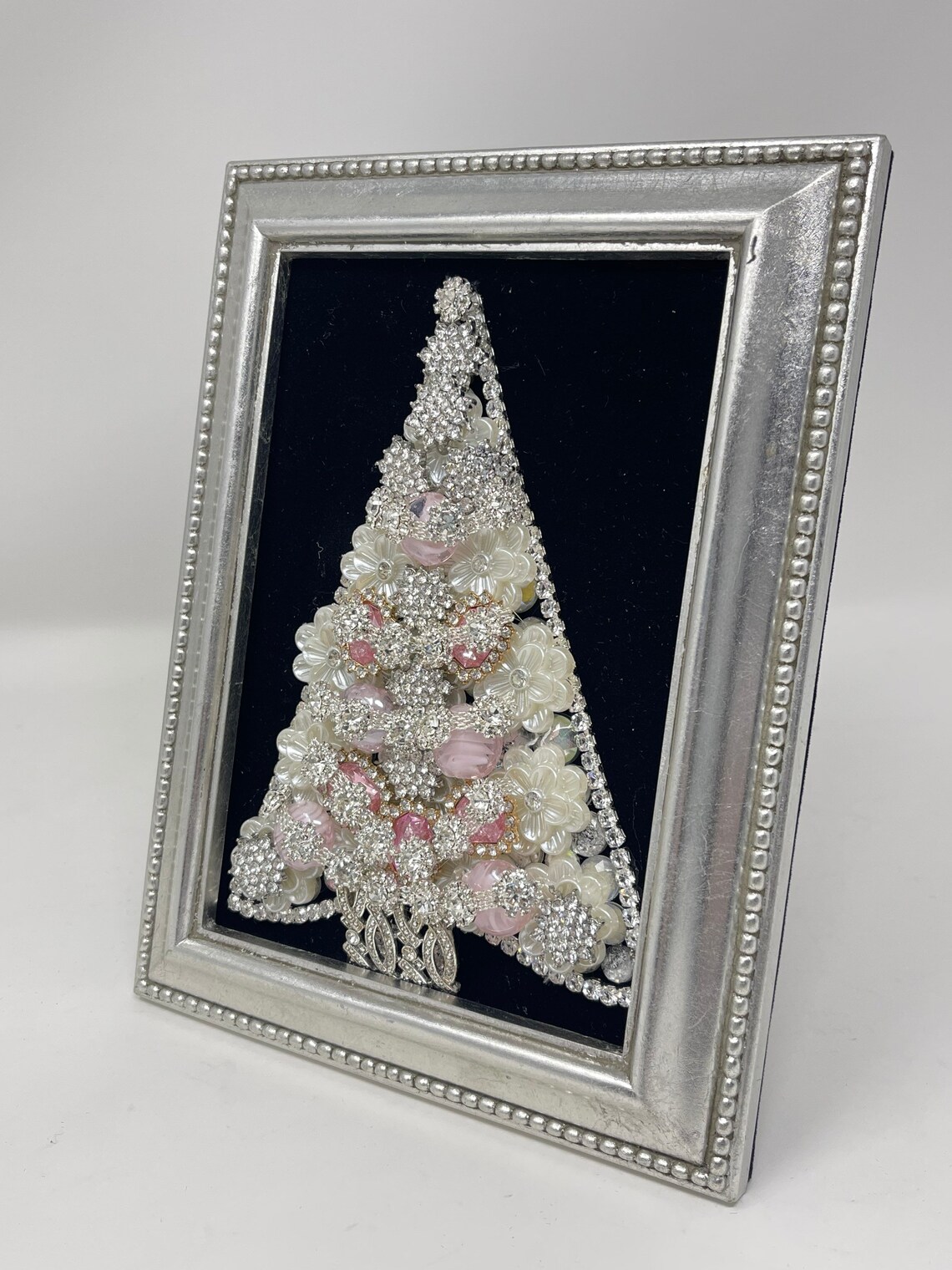 Jeweled Framed Christmas Tree Detailed Silver White and Pink - Etsy