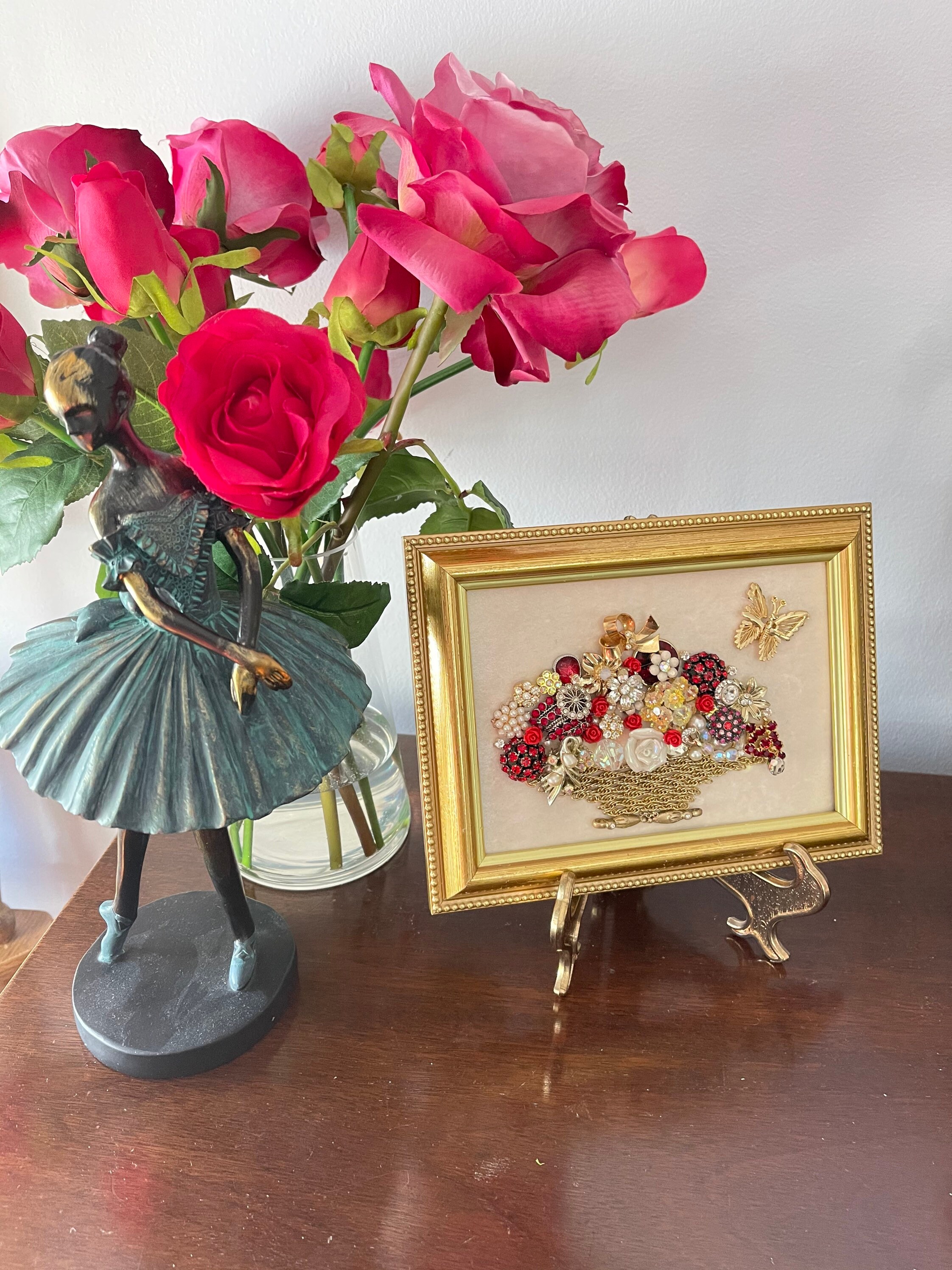 Gift for Her Jewelry Art Framed Flower Bouquet Basket/ | Etsy