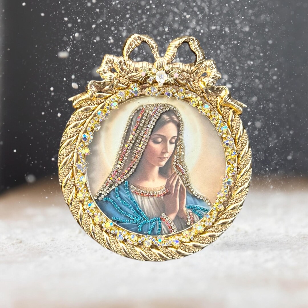 Radiant Virgin Mary Gold Frame With Jeweled Accents Ideal Christian ...