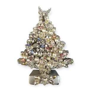 Silver Christmas Tree With Pearls and Crystals | Angel Topper Holiday ...