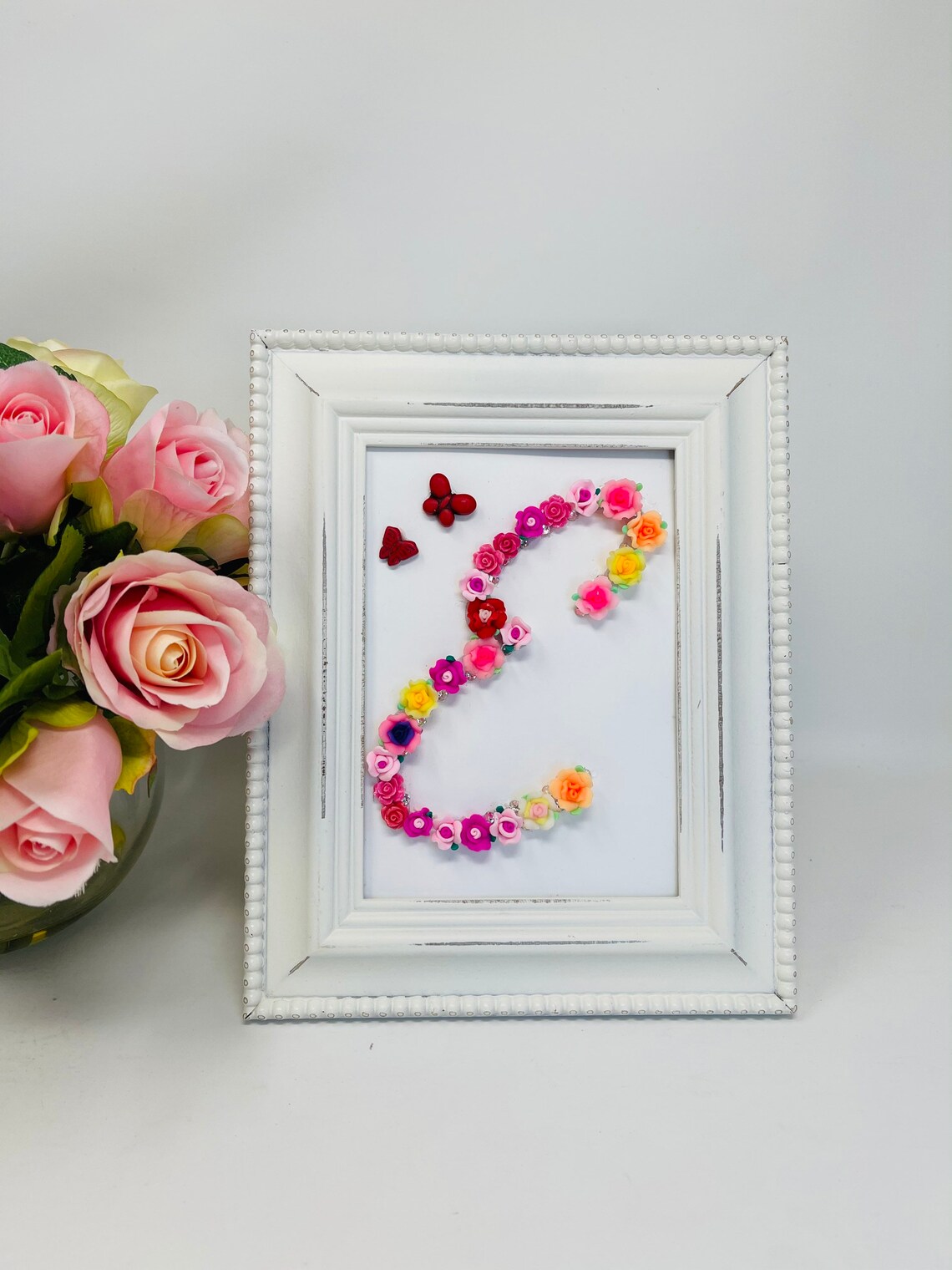 Initial Letter Name Frame Personalized Gift Flower Wall Art | Etsy