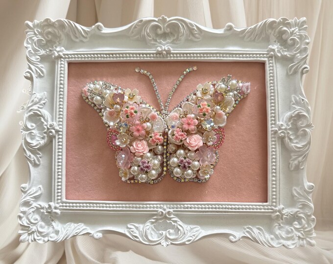 Jeweled Butterfly Art – Handmade Shabby Chic Pink Velvet Decor, Elegant ...