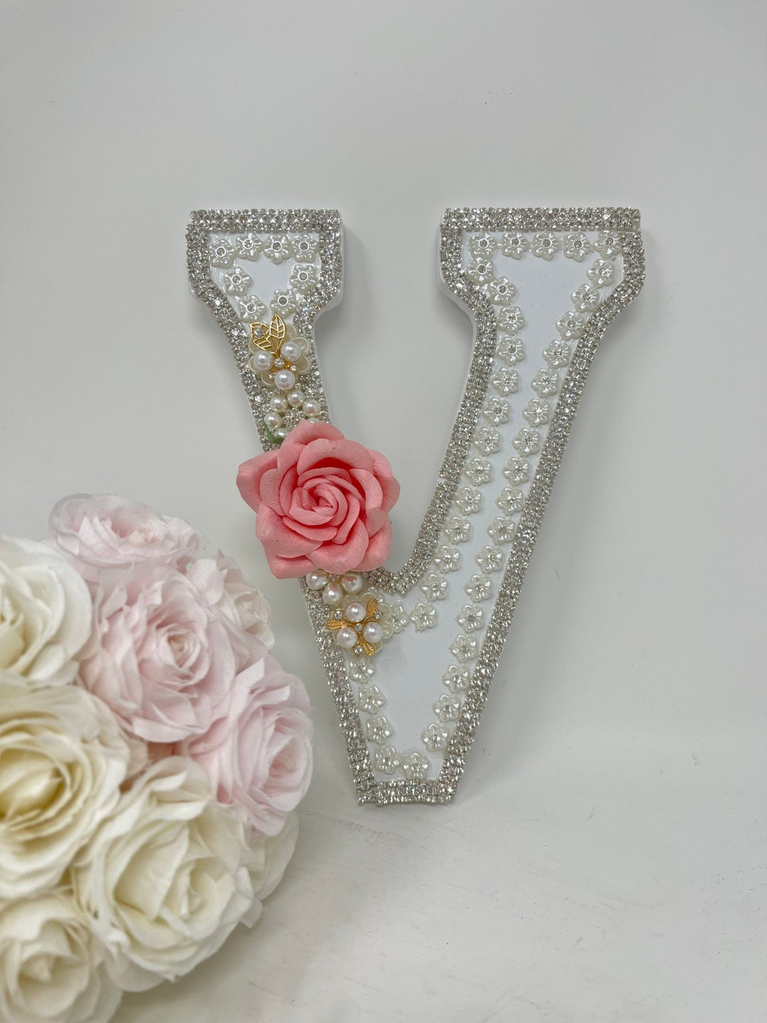 Monogram Letter, Personalized Gifts, Initial Letter V, Flower Wall Art ...