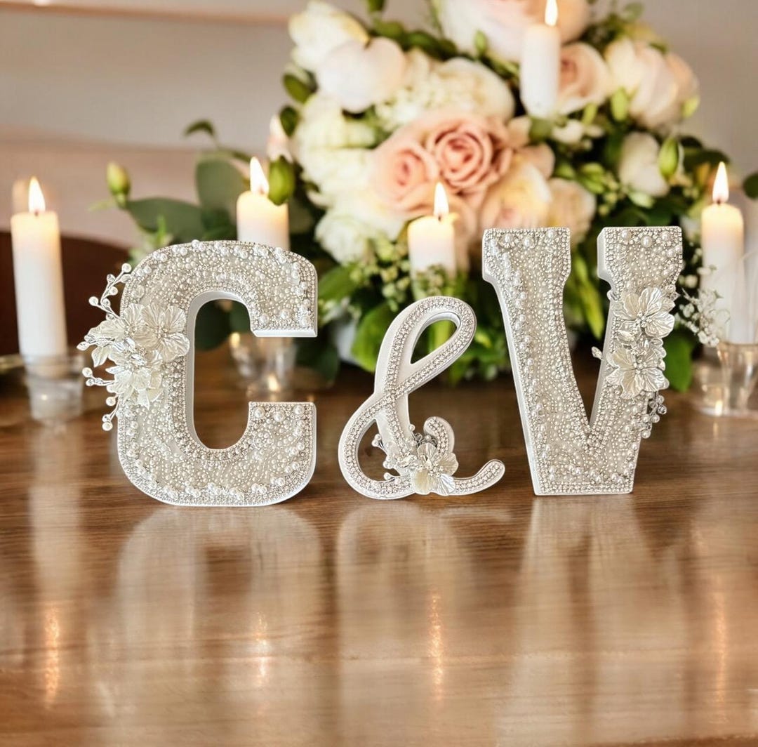 Personalized Wedding Initials – Custom Wooden Letters With Rhinestones ...
