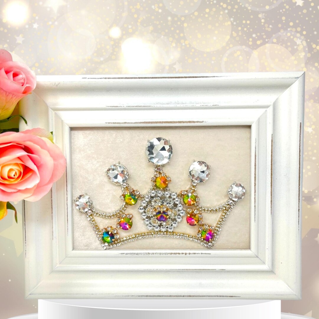 Jeweled Crown Tiara/ Framed Jewelry Art/ Swarovski Crystals/ Silver ...