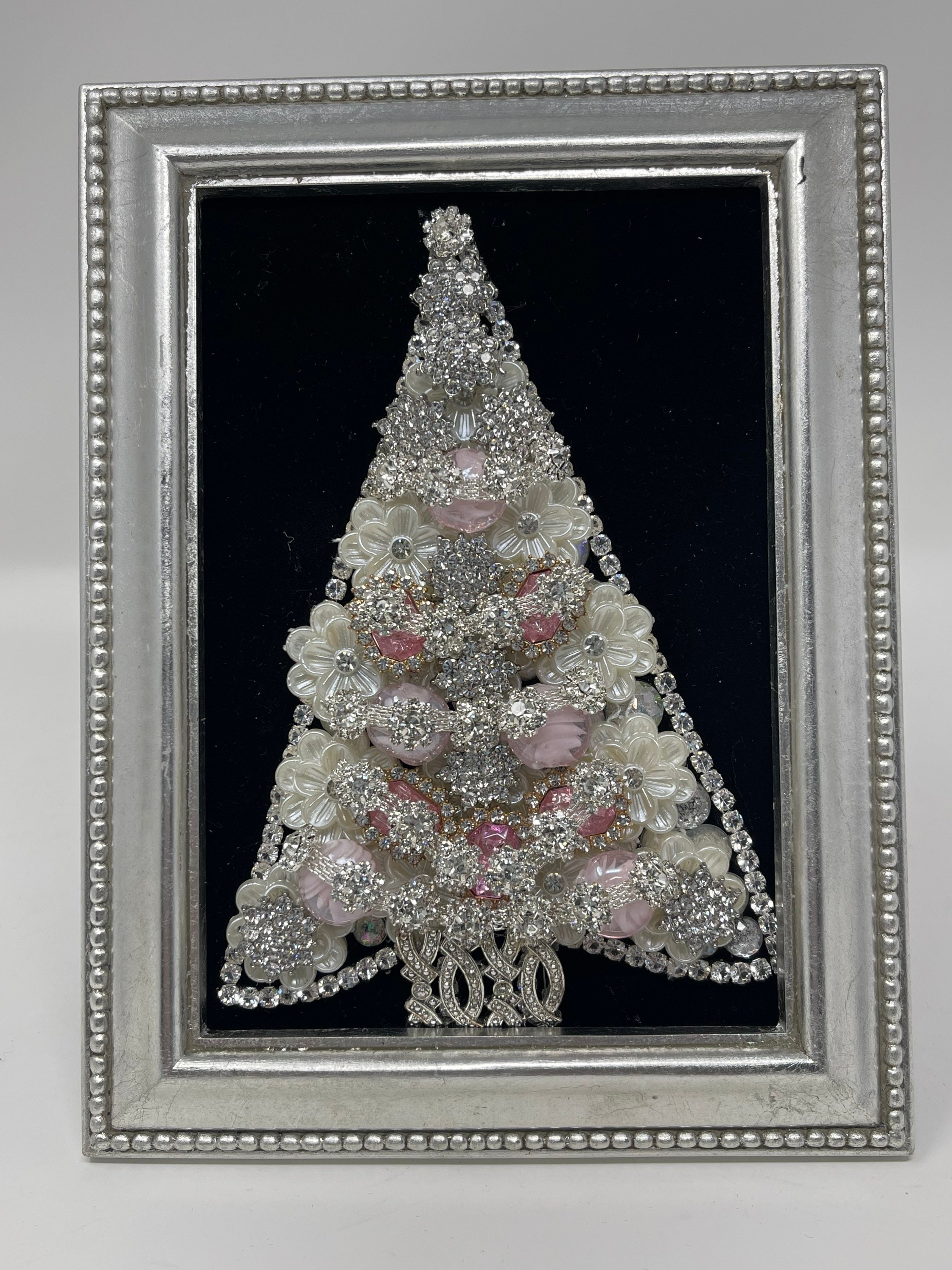 Jeweled Framed Christmas Tree Detailed Silver White and Pink - Etsy
