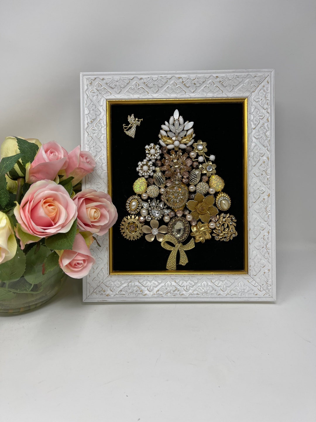 Jeweled Framed Christmas Tree Vintage Jewelry Art Detailed - Etsy