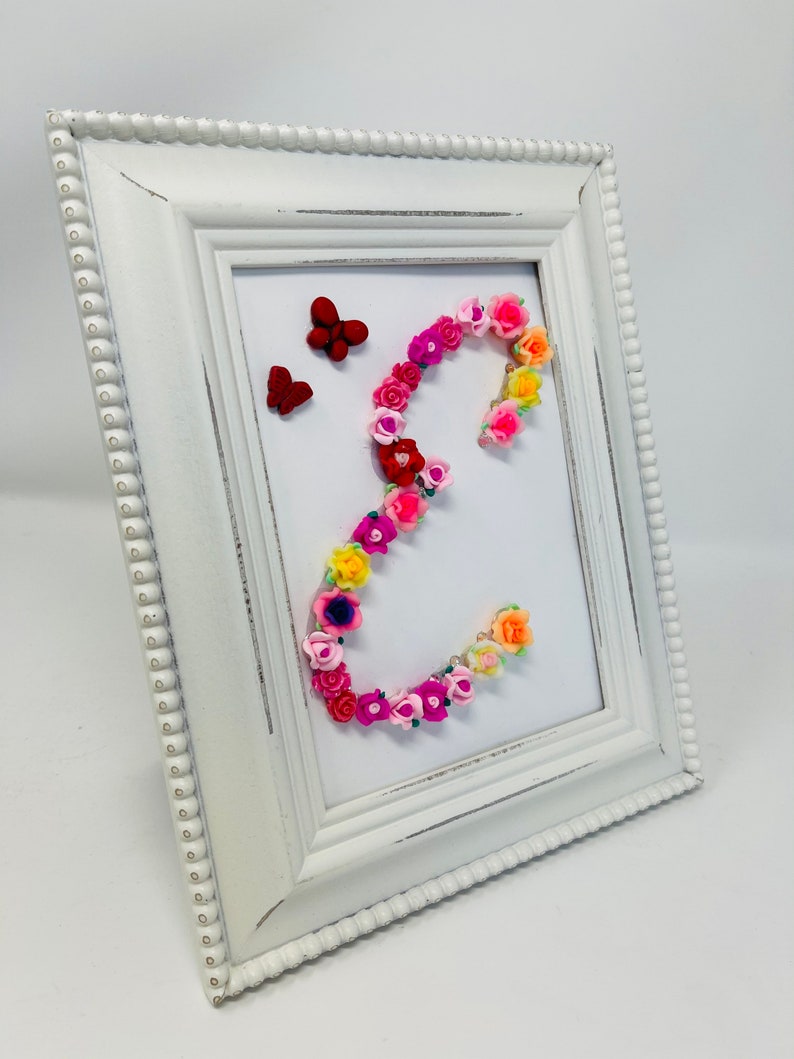 Initial Letter Name Frame, Personalized Gift, Flower Wall Art ...