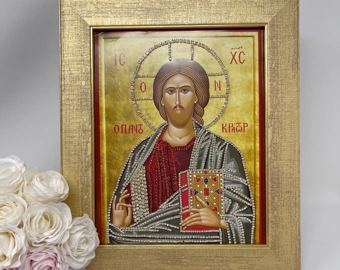 Christ Pantocrator, Jeweled Jesus Christ Book Icon, Jeweled Greek ...