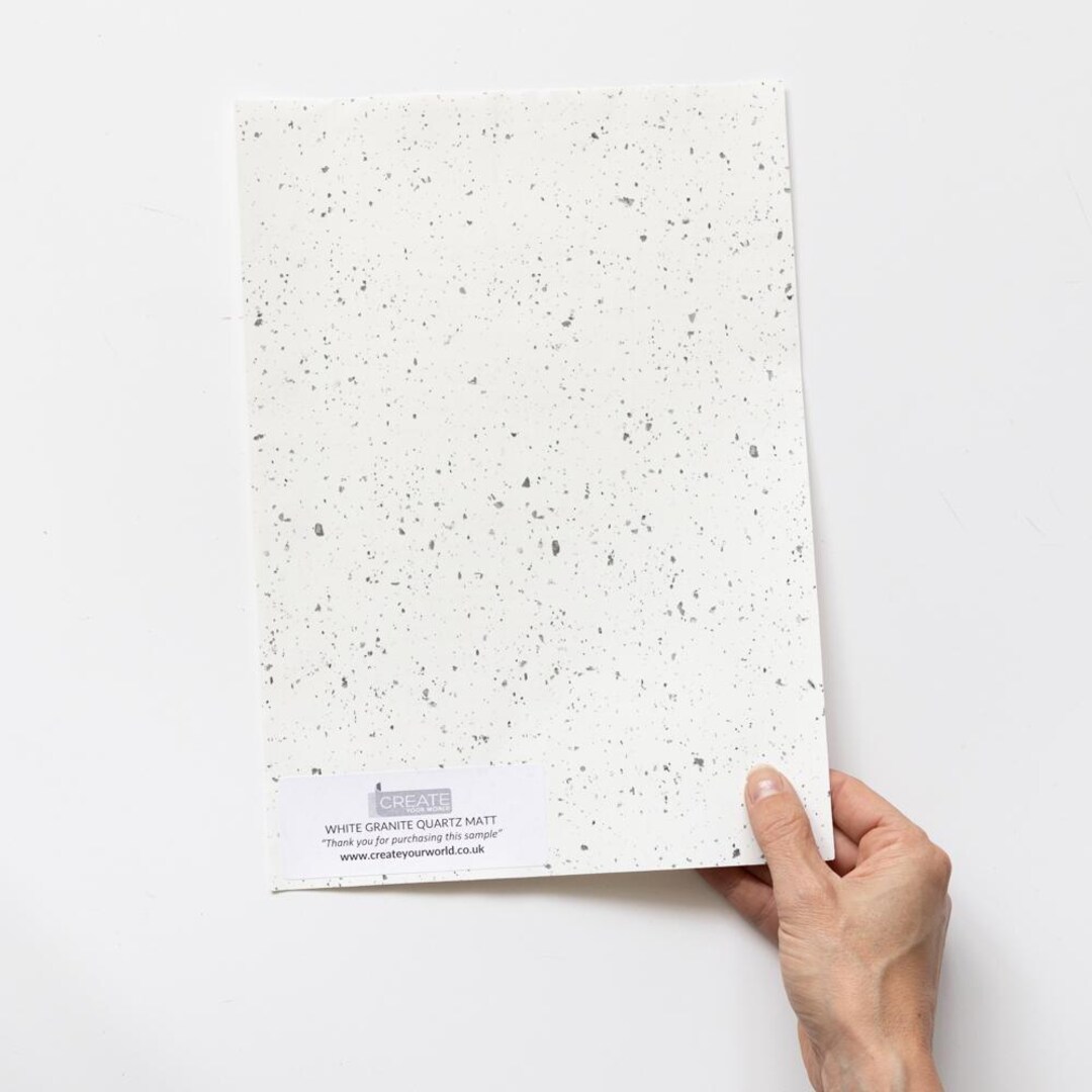 A4 SAMPLE - WHITE GRANITE Quartz Matt Sticky Back Plastic Vinyl Wrap ...