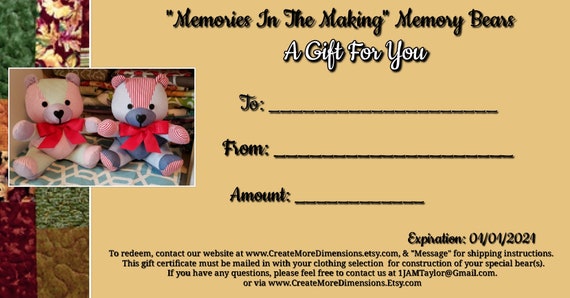 Memory Bear Gift Certificates - Etsy
