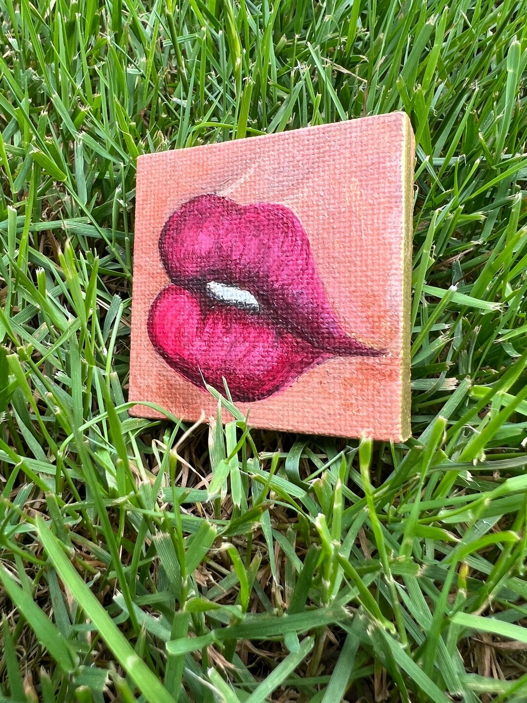 Lips Mini Canvas Painting With Easel 2x2 In - Etsy