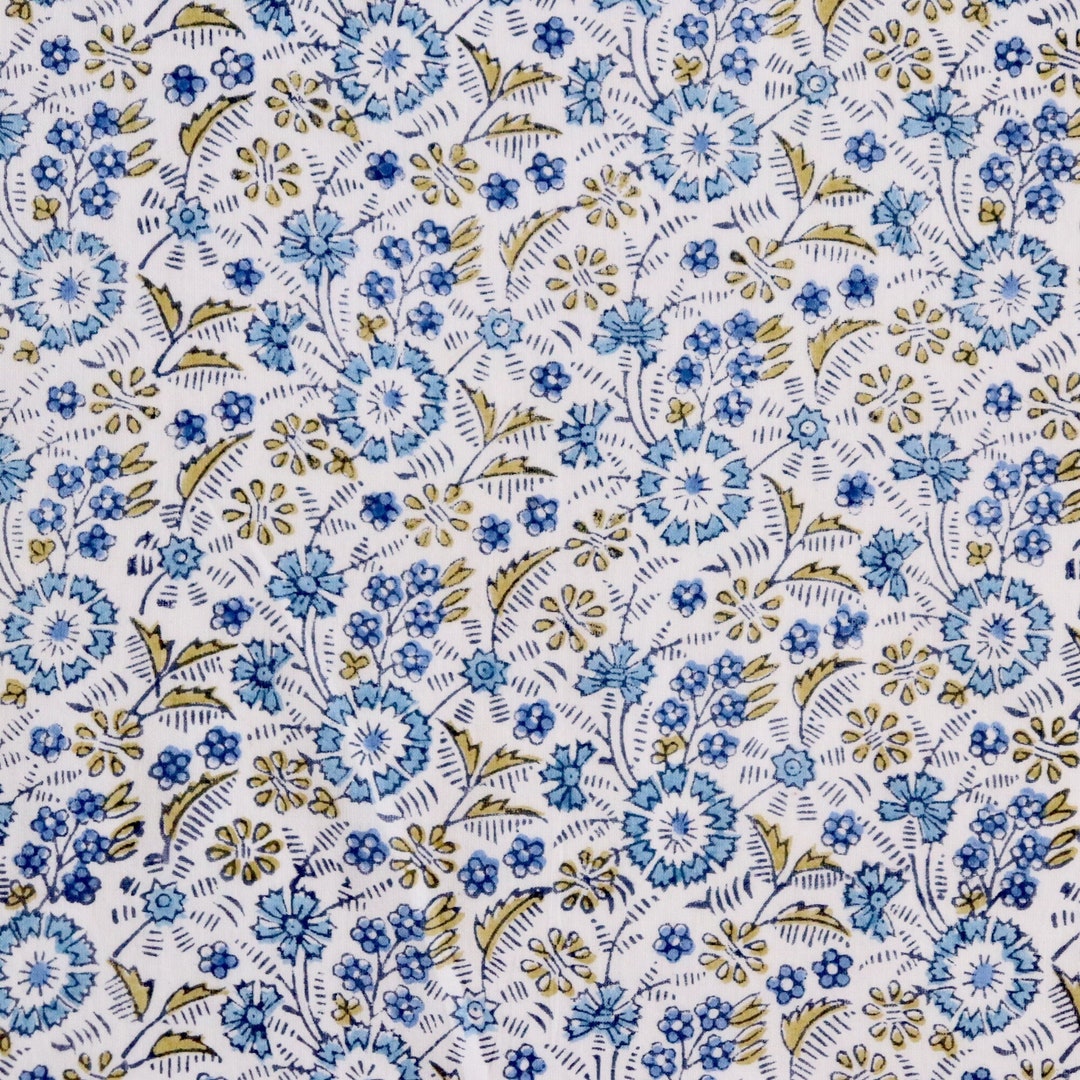 Hand Block Print Cotton Fabric, by the Half Yard, Vintage Style Blue ...
