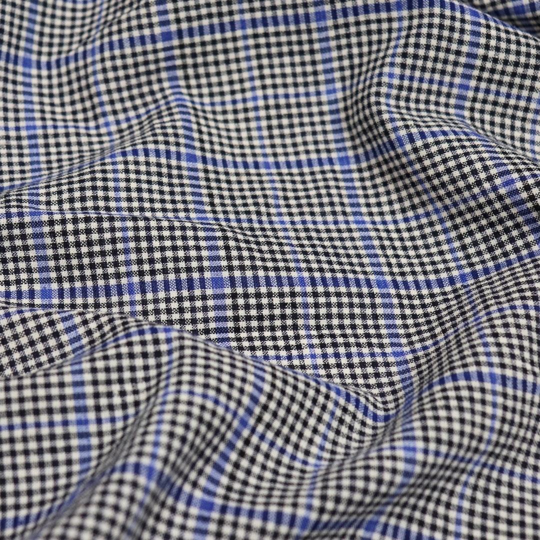 Cotton Check Fabric, Black, White and Blue Houndstooth, by the Half ...
