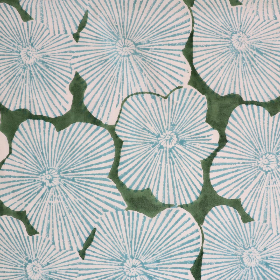 Hand Block Print Cotton Fabric, by the Half Yard, Oversized Blue and ...