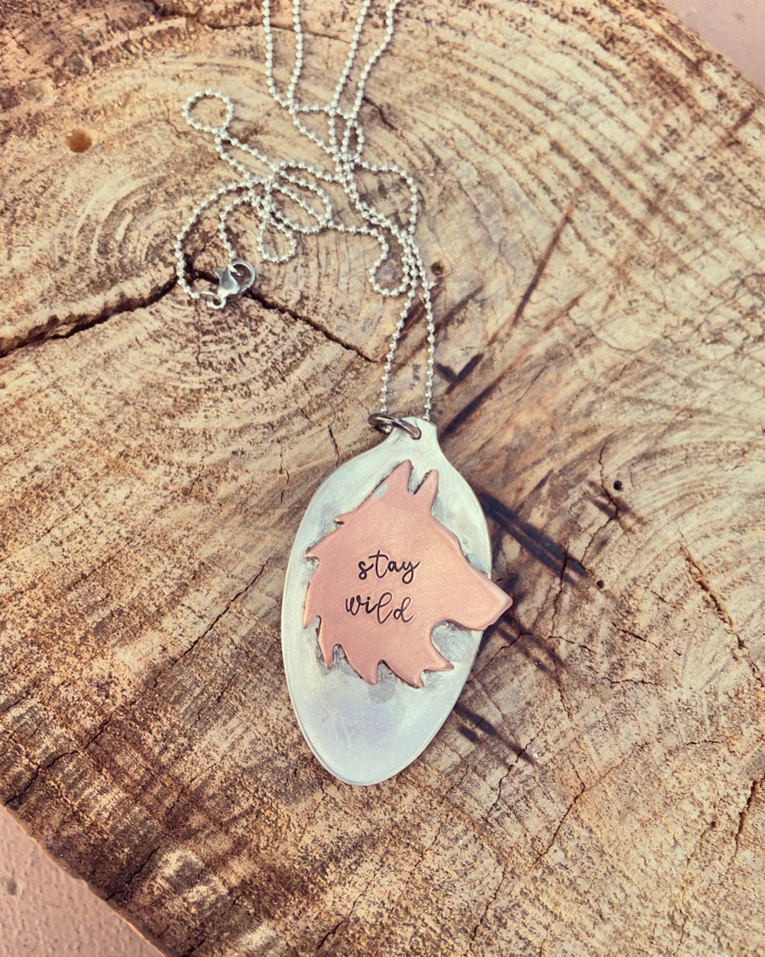 Handstamped Stay Wild Wolf Vintage Silverware Necklace - Etsy