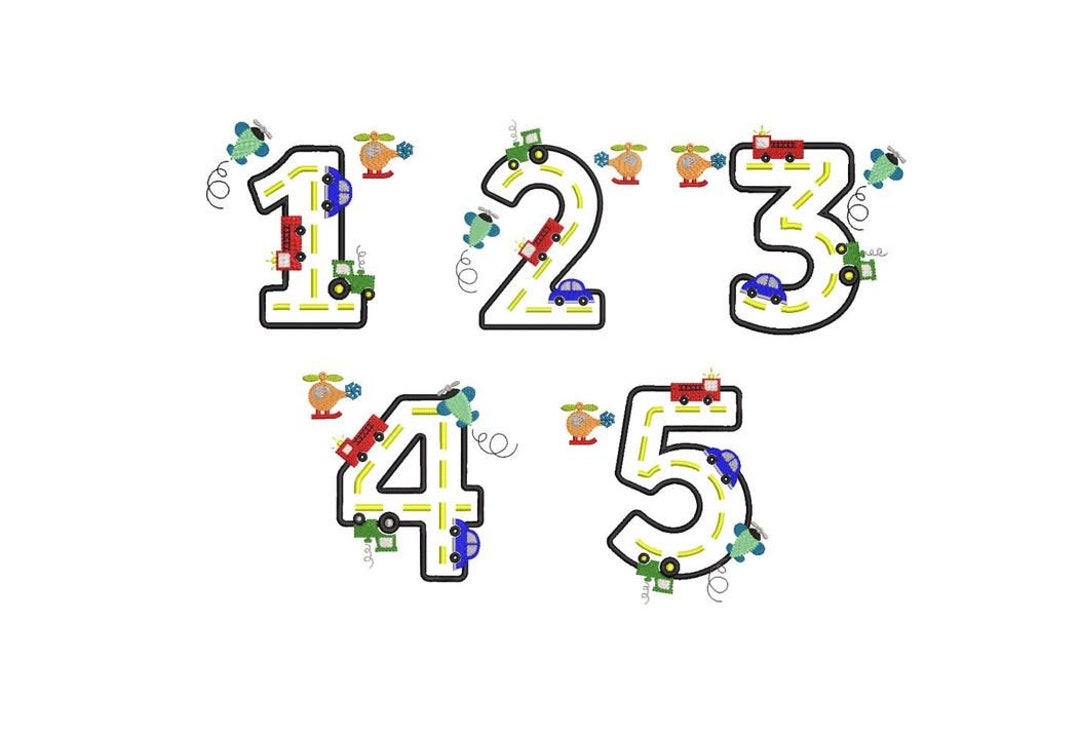 Boys Car Number 1-5 Birthday Machine Embroidered Applique Designs - Etsy