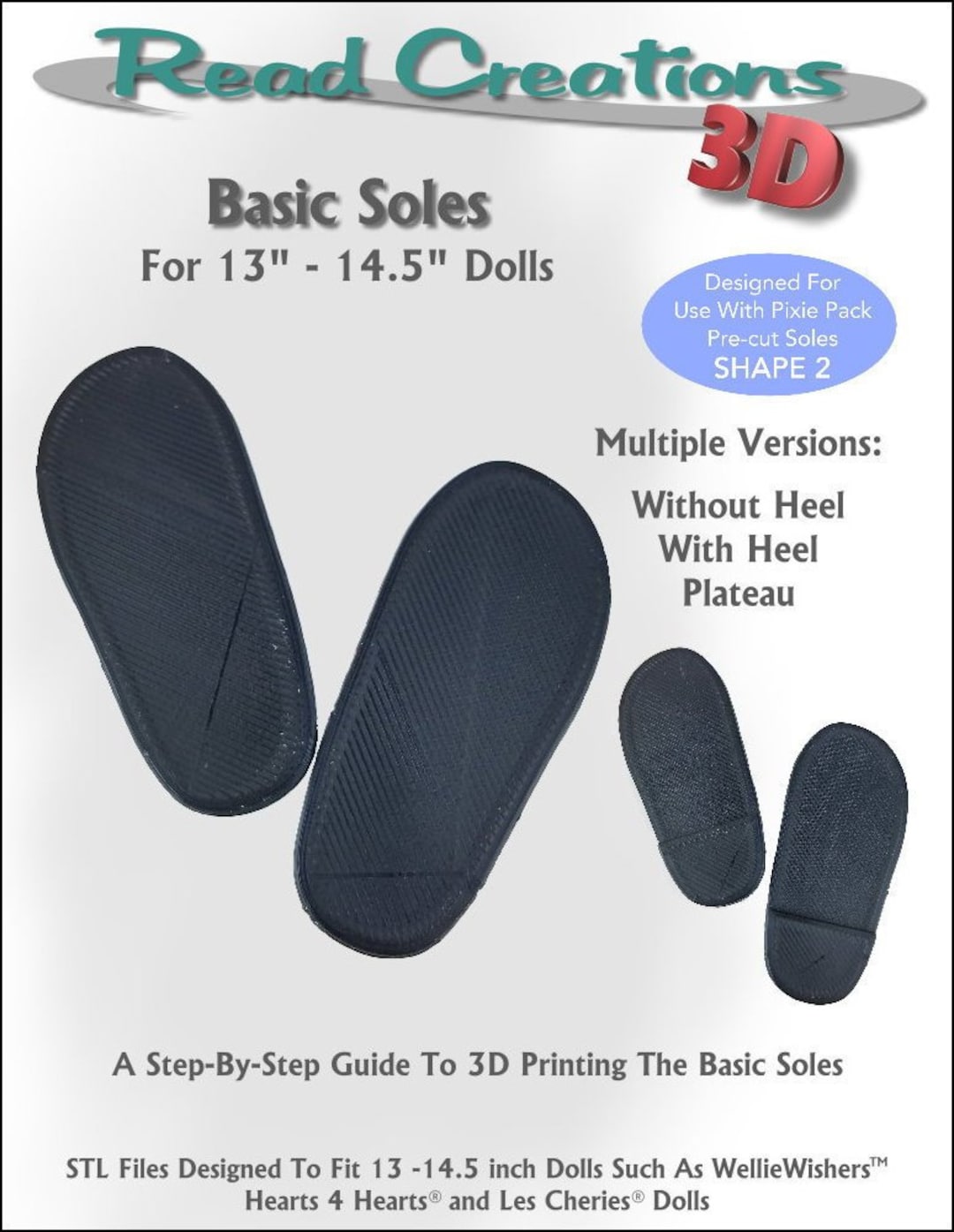 3D Printable Basic Soles Pattern for 13" - 14" Dolls Such as ...