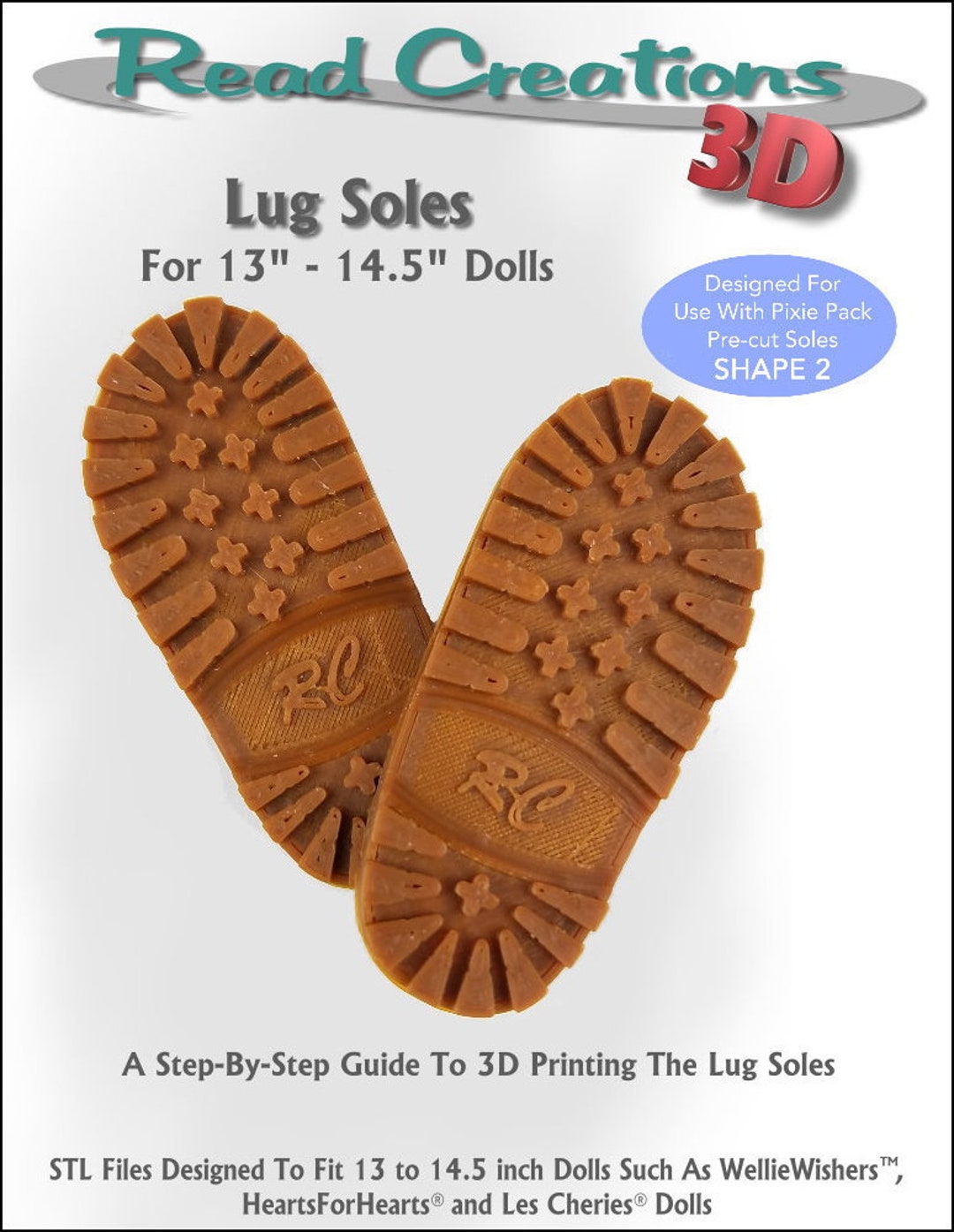 3D Printable Lug Soles Pattern for 13" - 14" Dolls Such as ...