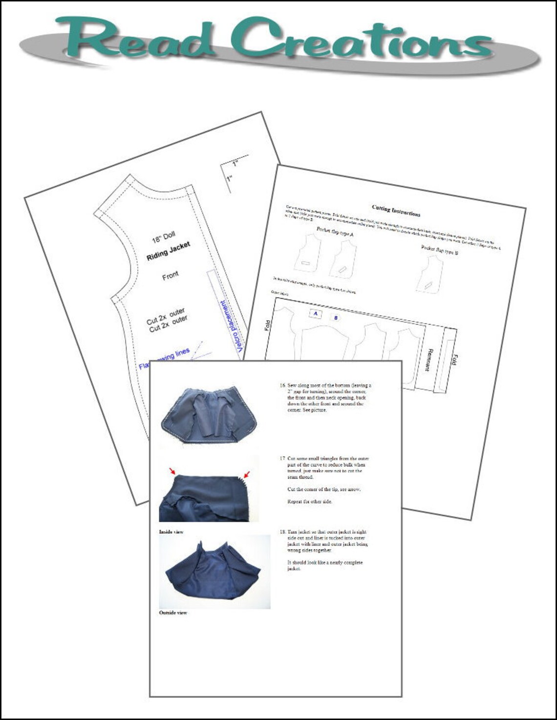 Riding Jacket PDF Sewing Pattern for 18" Dolls Such as American Girl ...
