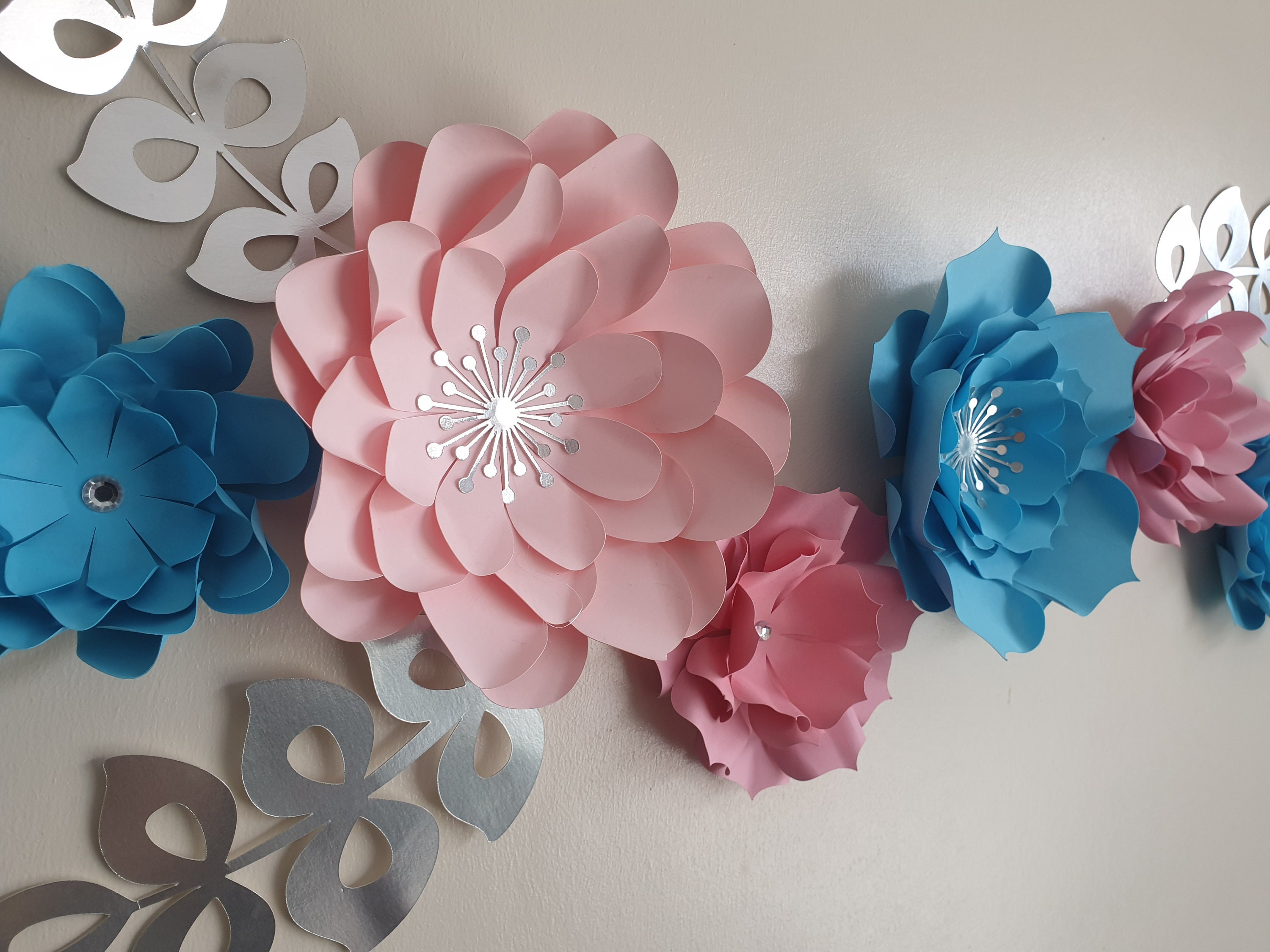party birthday baby shower blue and pink paper flower wall decor /wall ...