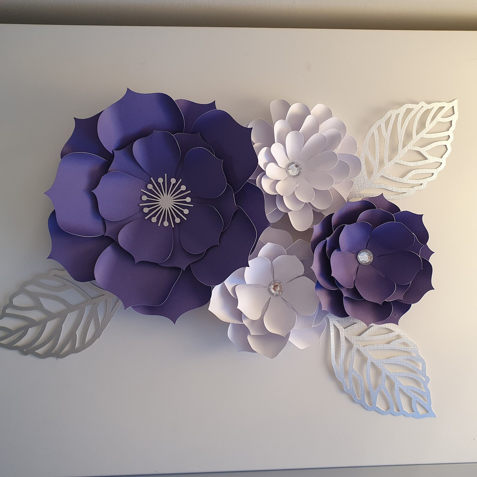 Paper Flower Wall Decor/ Purple and White Decor/paper Flower - Etsy