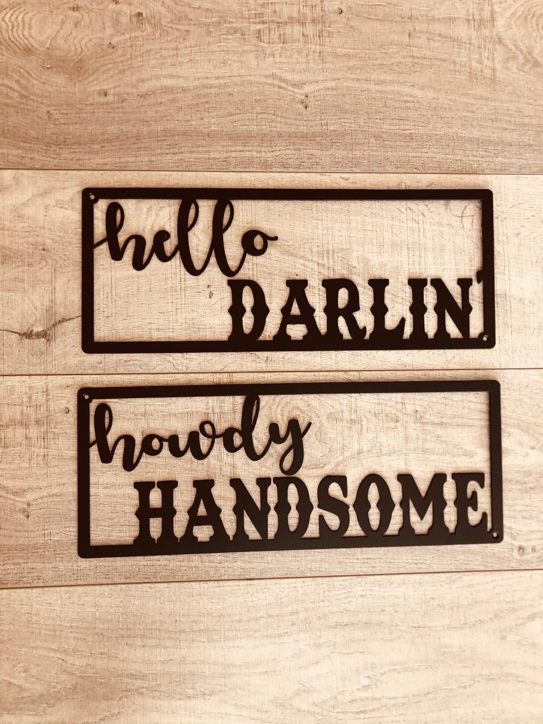 Hello Darlin Howdy Handsome Metal Sign | Twin Room Decor | Couples Sign ...