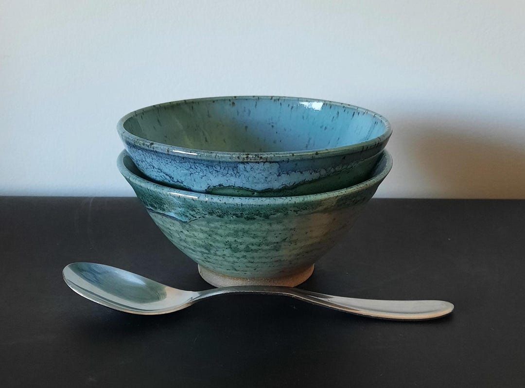 Set of 2 Teal Pottery Desert Bowls Somewhat Different. - Etsy