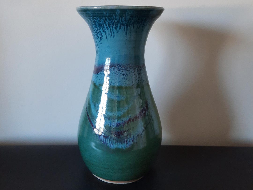 Large Teal Pottery Vase - Etsy