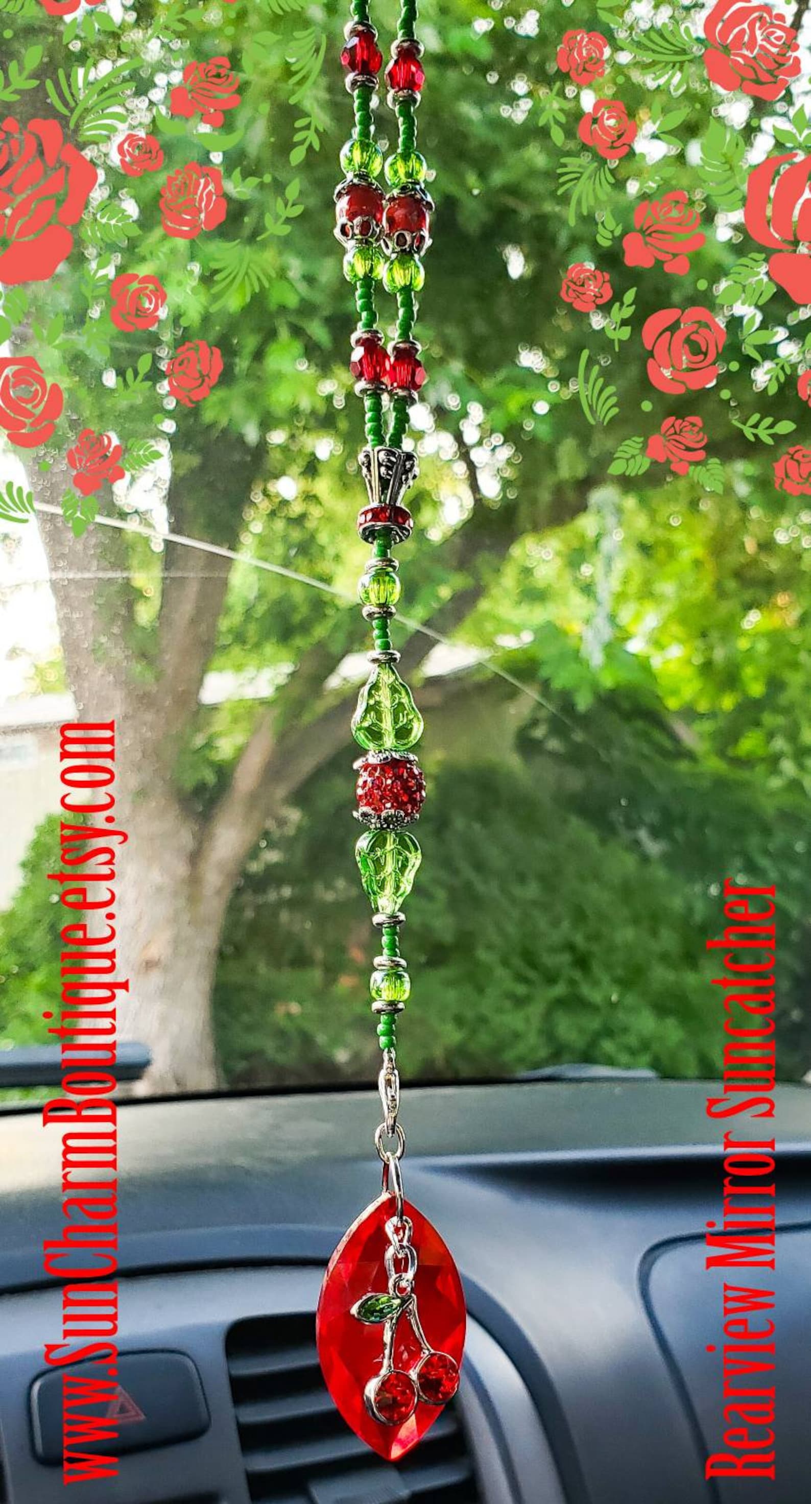 Rearview Mirror Car Charm Car Mirror Hanging Red Crystal - Etsy