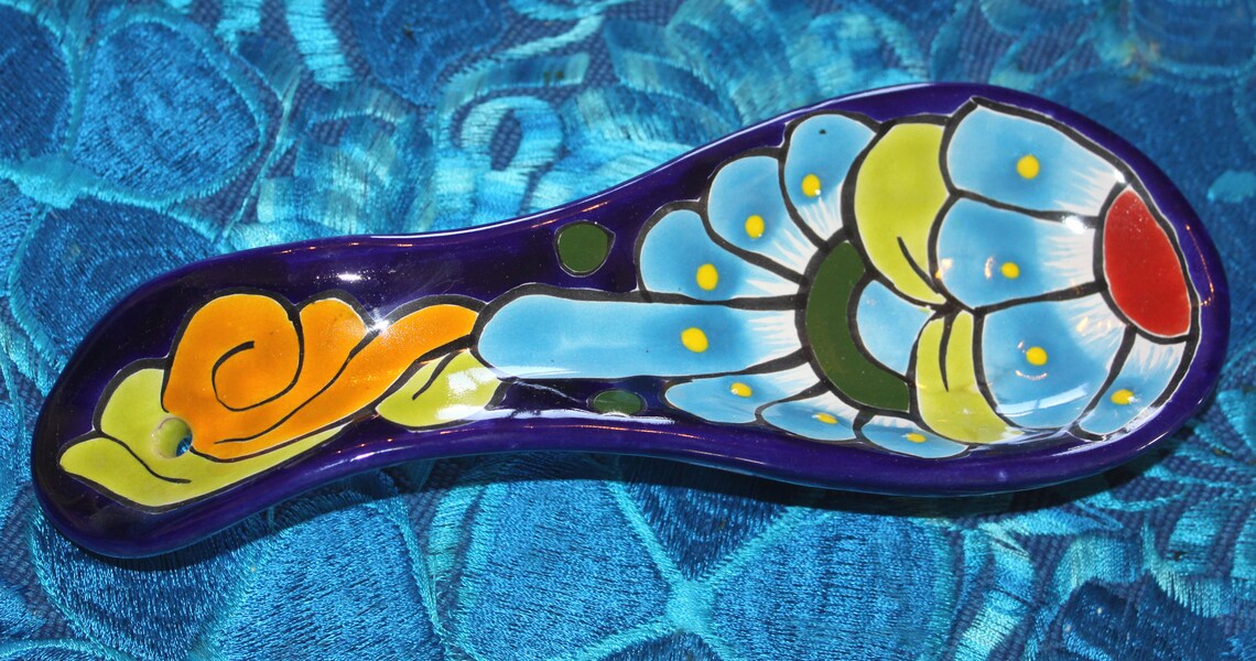 Useful ART Mexican Pottery Talavera Spoon Rest Utensil Holder - Etsy