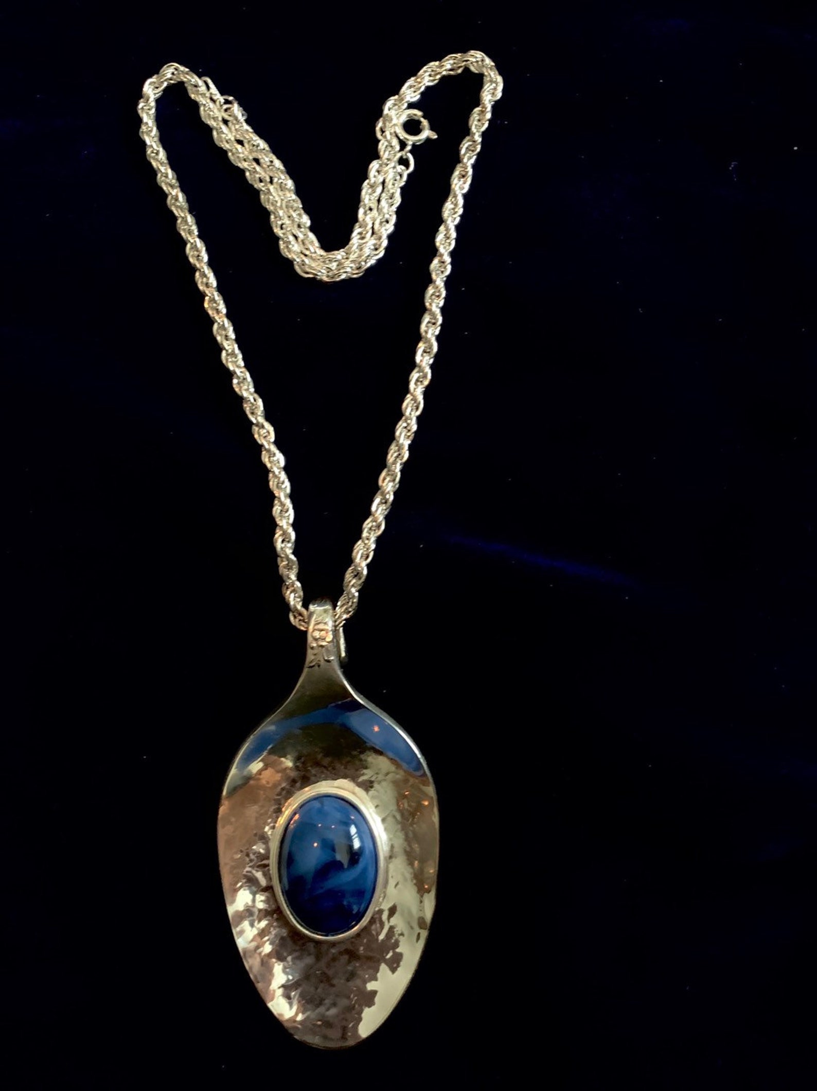 Spoon Necklace, Silverplate Pendant, Gemstone, Turquoise, Statement ...