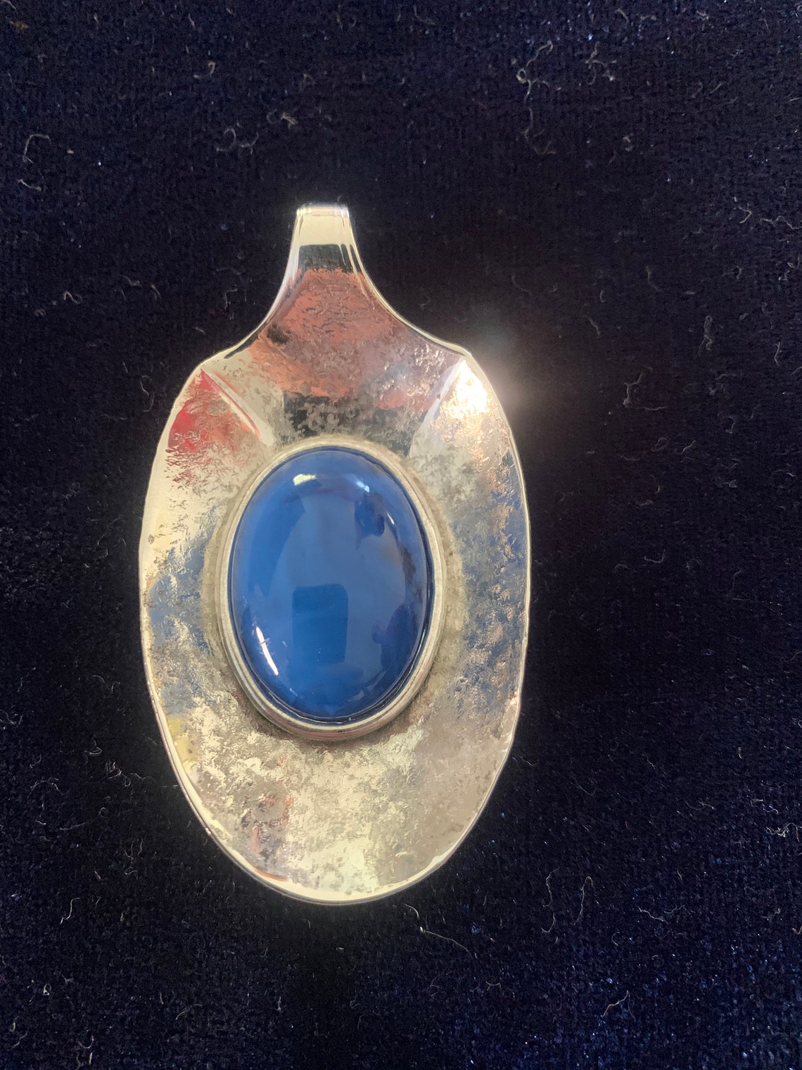 Spoon Necklace, Silverplate Pendant, Gemstone, Turquoise, Statement ...
