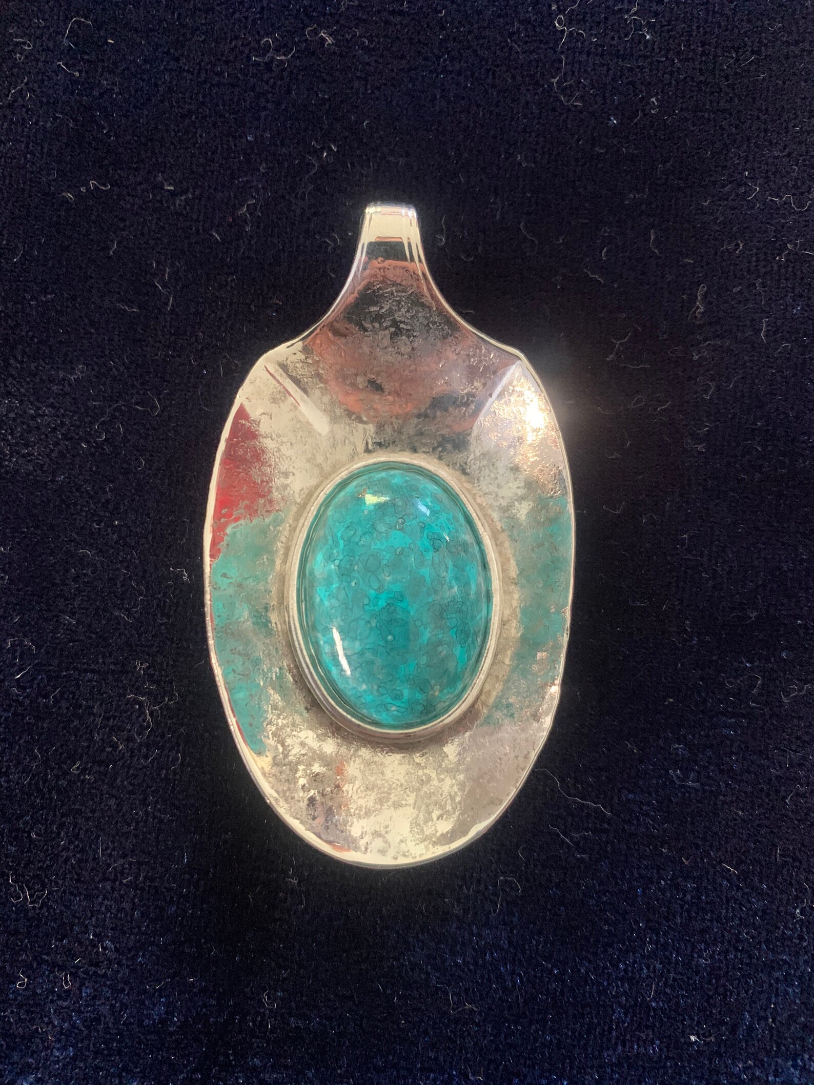Spoon Necklace, Silverplate Pendant, Gemstone, Turquoise, Statement ...