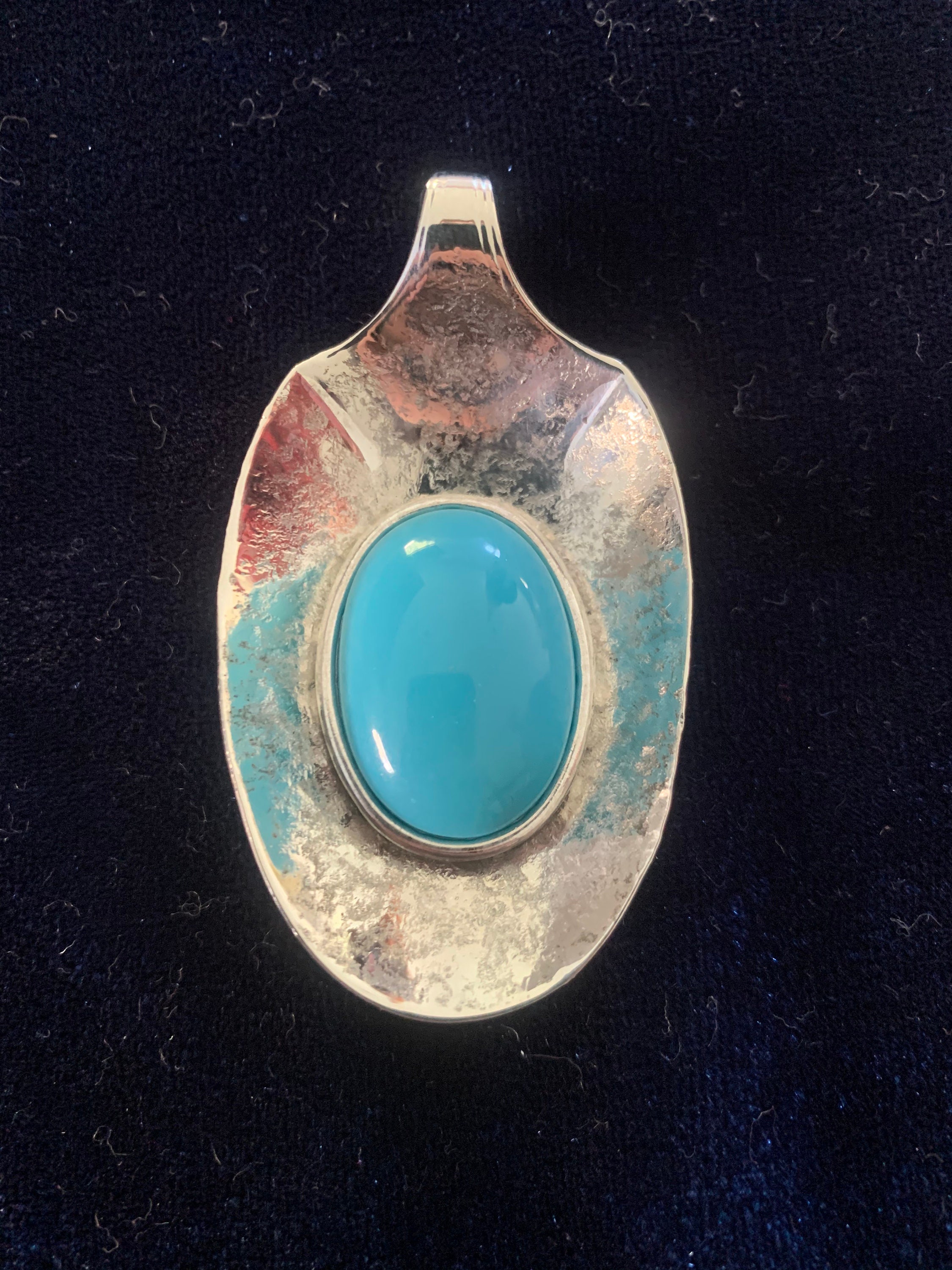 Spoon Necklace, Silverplate Pendant, Gemstone, Turquoise, Statement ...