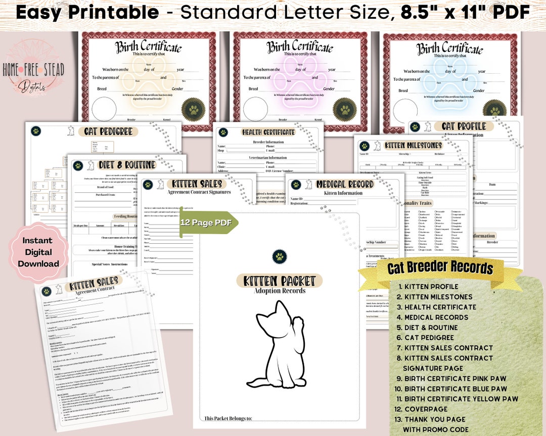 Kitten Adoption Success Packet, Cat Breeder Pdf,record Keeping Logbook ...
