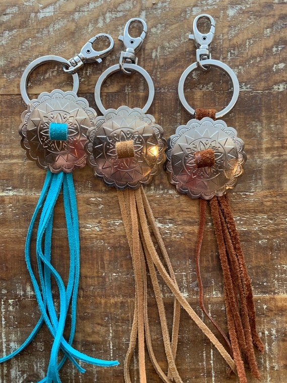 Concho Leather Keychain. Western Keychains. Concho Keychains. - Etsy