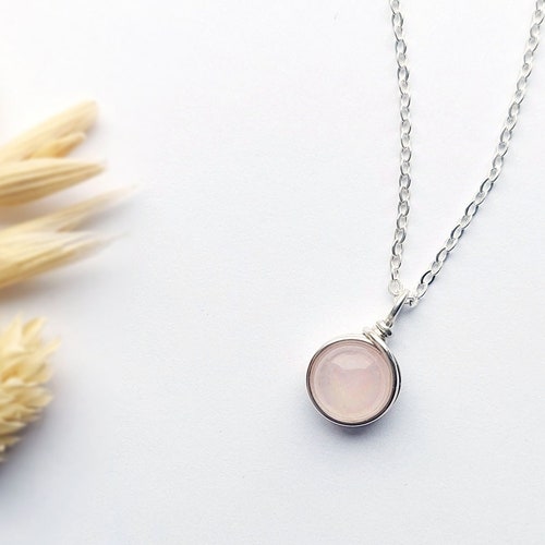 Dainty Rose Quartz Pendant Necklace Sterling Silver 14k Etsy