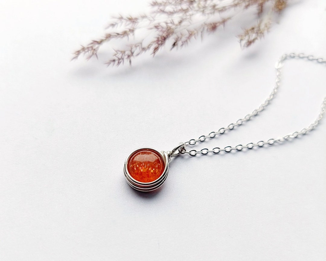 Sunstone Necklace Sterling Silver Dainty Necklace Minimalist Sunstone ...