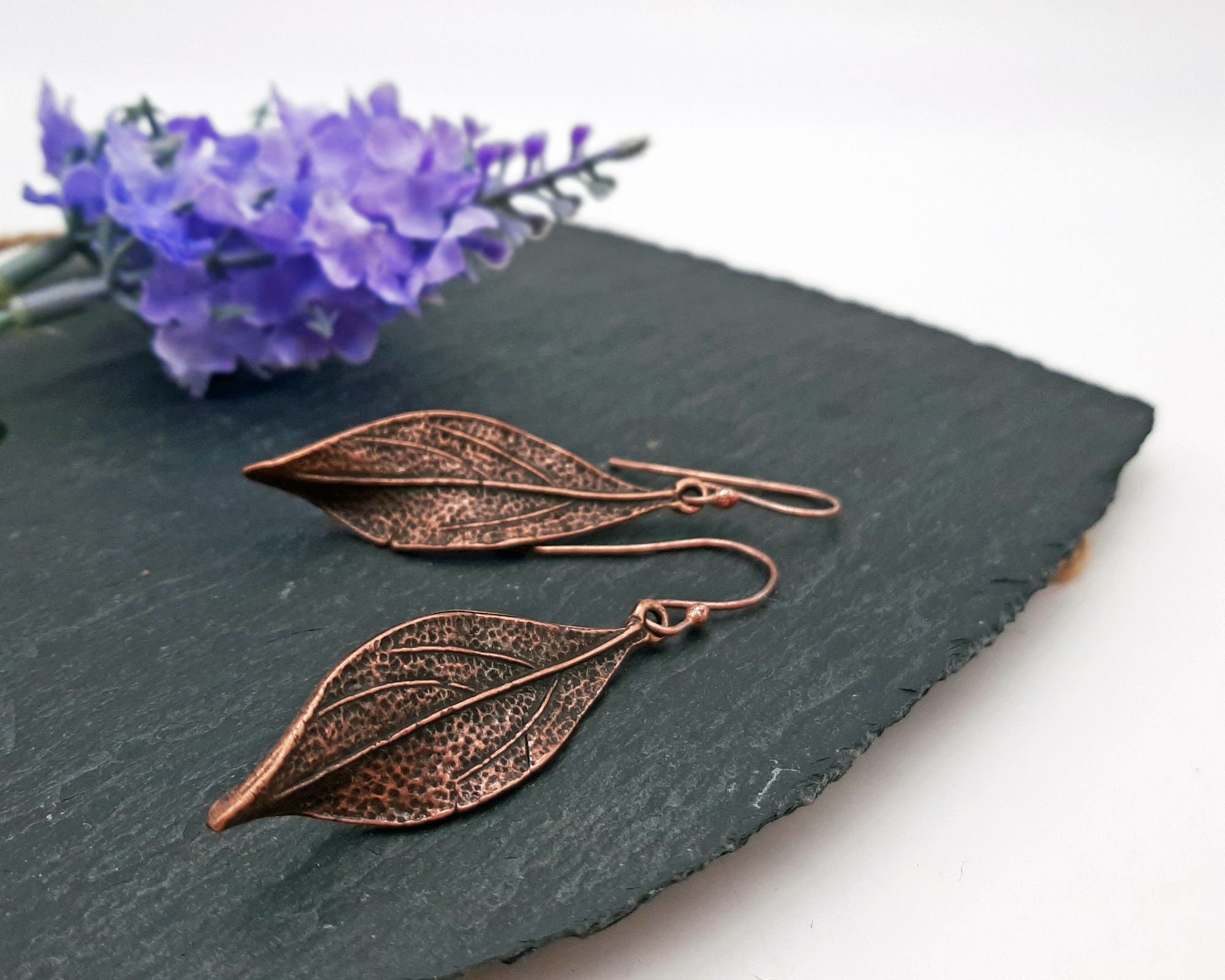 Leaf Earrings, Copper Leaf Earrings, Silver Leaf Earrings, Dangle ...
