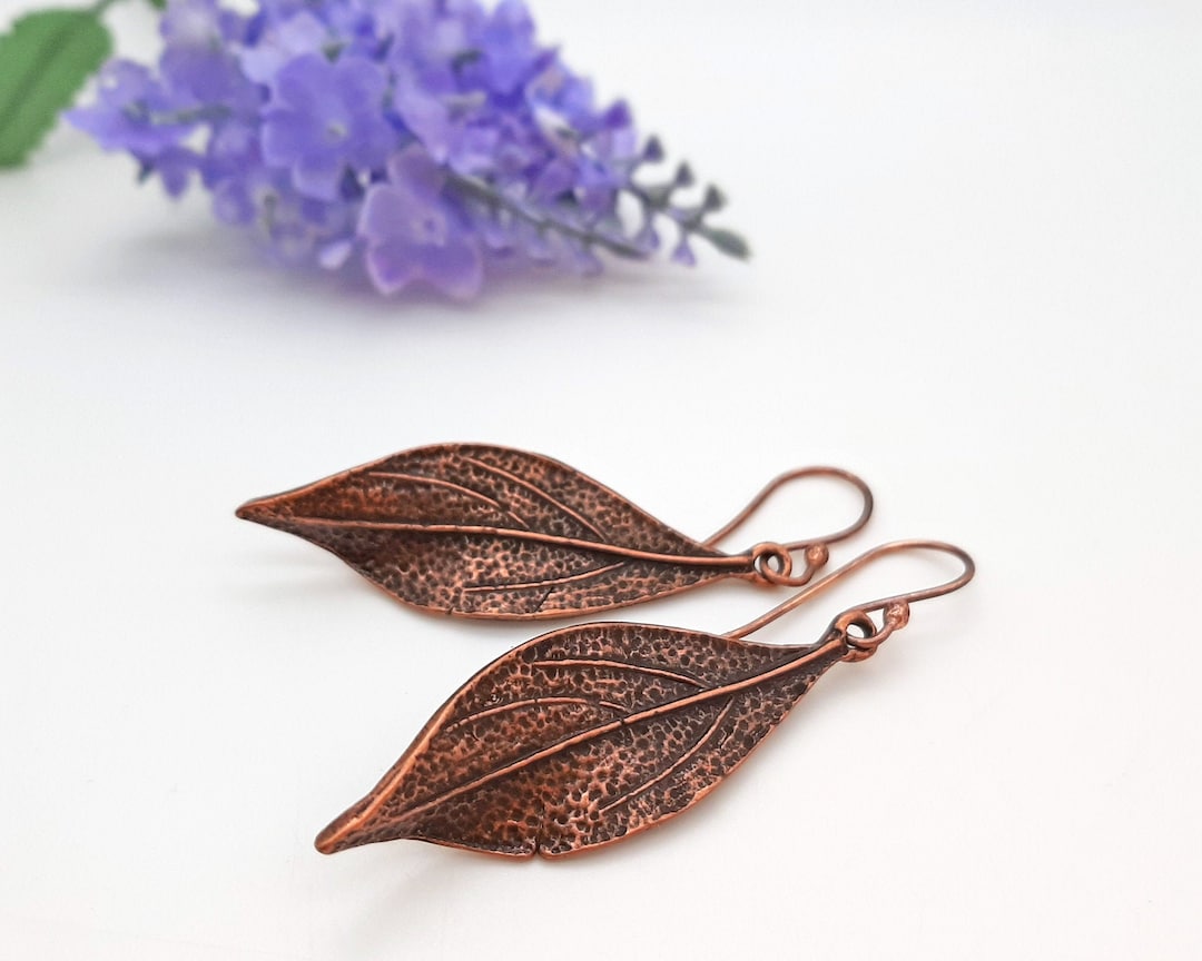 Leaf Earrings, Copper Leaf Earrings, Silver Leaf Earrings, Dangle ...