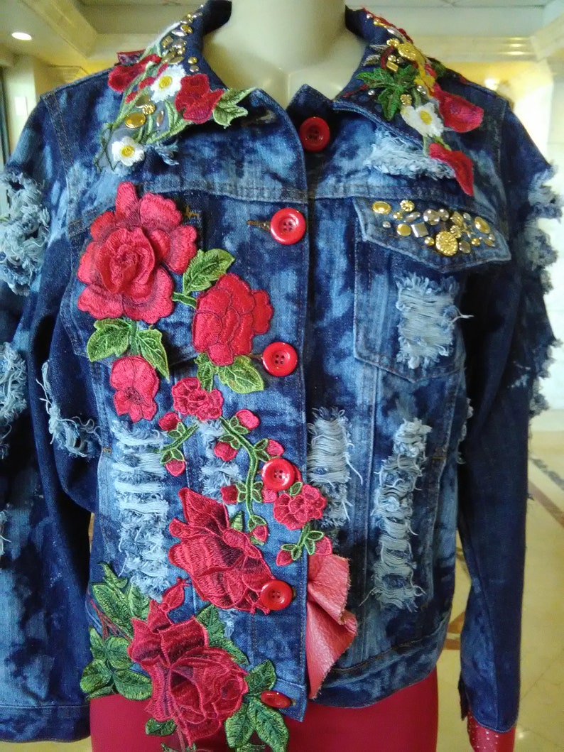 Hand Decorated Denim Jacket .... "fire AND Ice" - Etsy