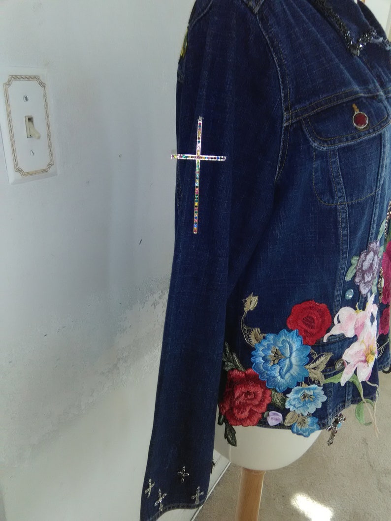 Hand Decorated Denim Jacket.... "all MY Crosses" - Etsy