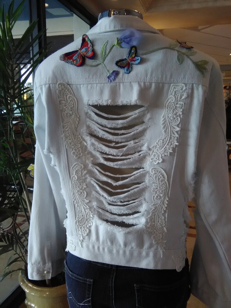 Hand Decorated White Denim Jacket .... " BUTTERFLY World" - Etsy