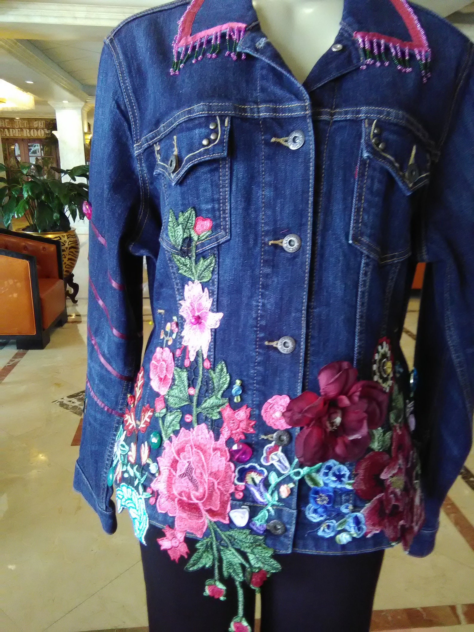 Hand Decorated Denim Jacket .... bed OF Roses - Etsy